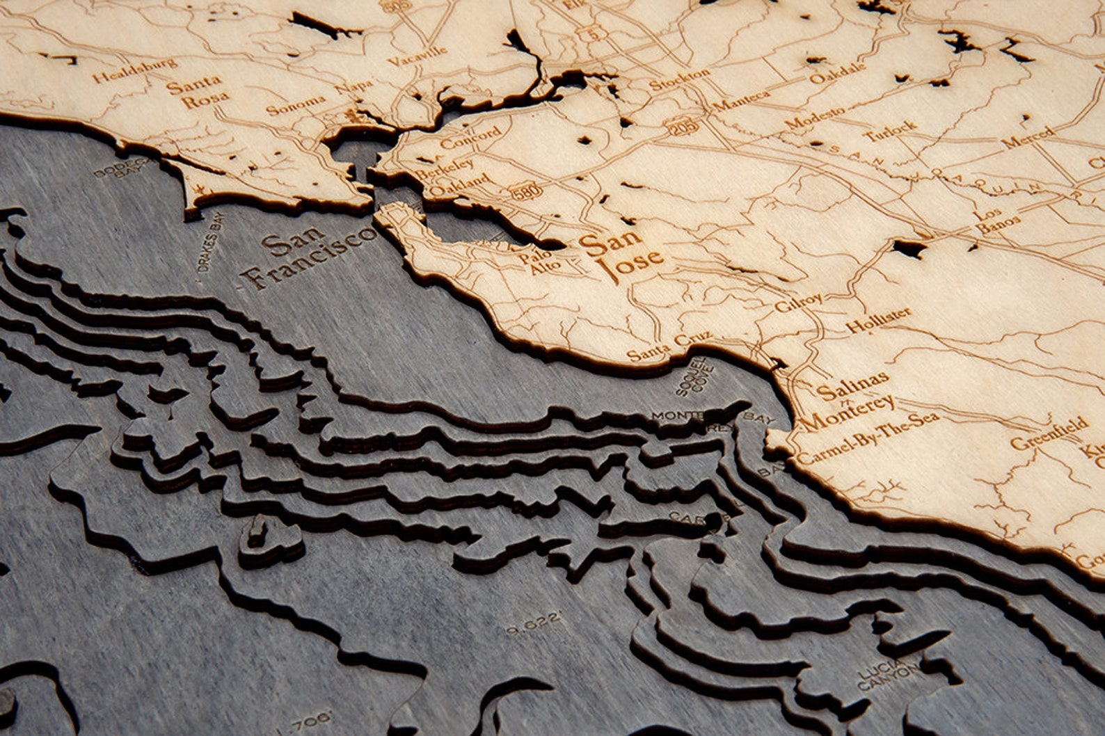 California Coast Wood Carved Topographical Depth Chart / Map - Etsy