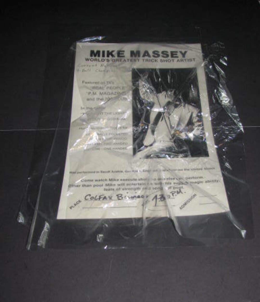 1982 MIKE MASSEY Trick Shot Nine 9 Ball Colfax Billiards Paper POSTER ...