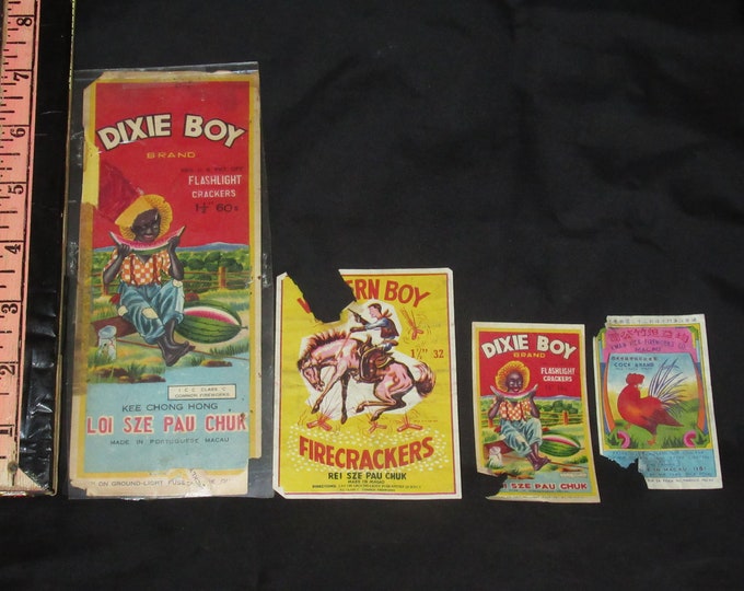 4 Firecracker Labels Chipped Dixie Boy Western Cock Brand Vintage ...