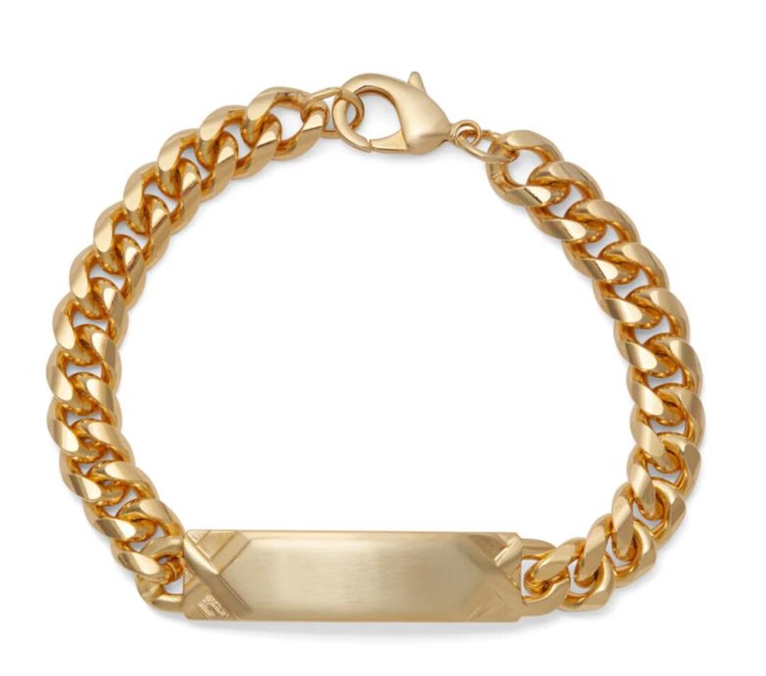 Hand Engraved Men's Gold Plated ID Bracelet - Speidel Crosshatch Design ...