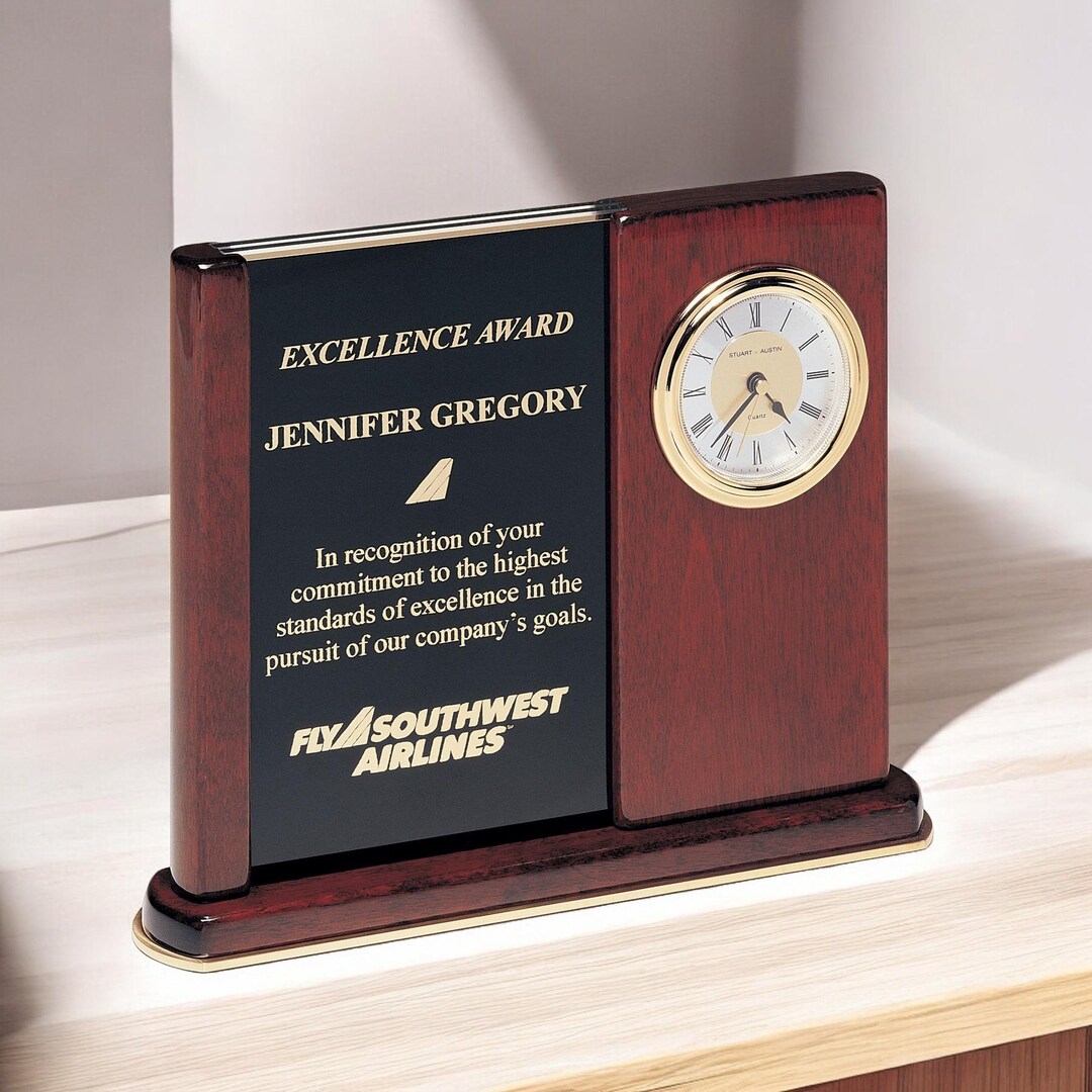 Personalized Wood Desk Clock Award: Laser Engraved Plaque - Etsy