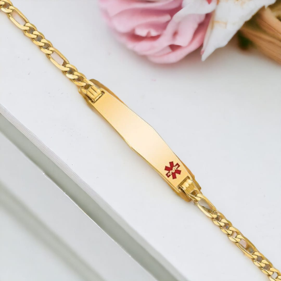 Ladies or Mens 14K Solid Gold Medic ID Bracelet/medical History Alert 8 ...