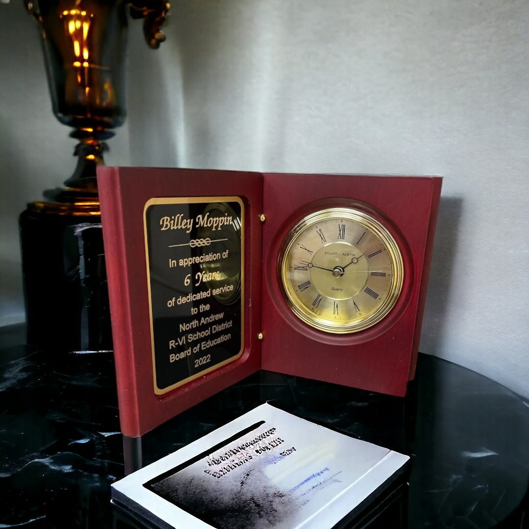 Personalized Desk Clock Book Clock Plaque. Hand Rubbed Mahoghany Finish ...