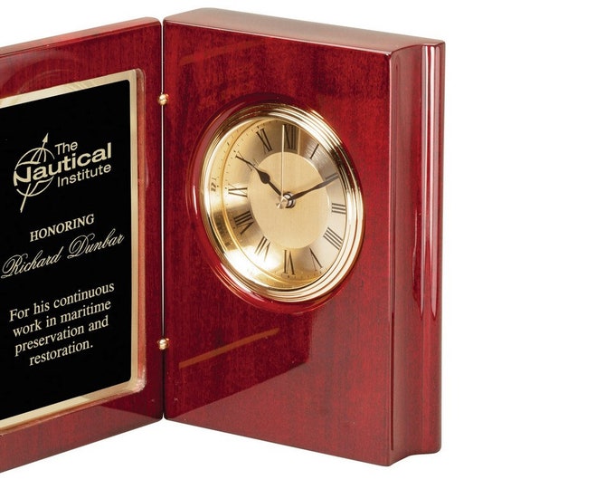 Personalized Desk Clock Book Clock Plaque Solid Piano Finish Rosewood ...