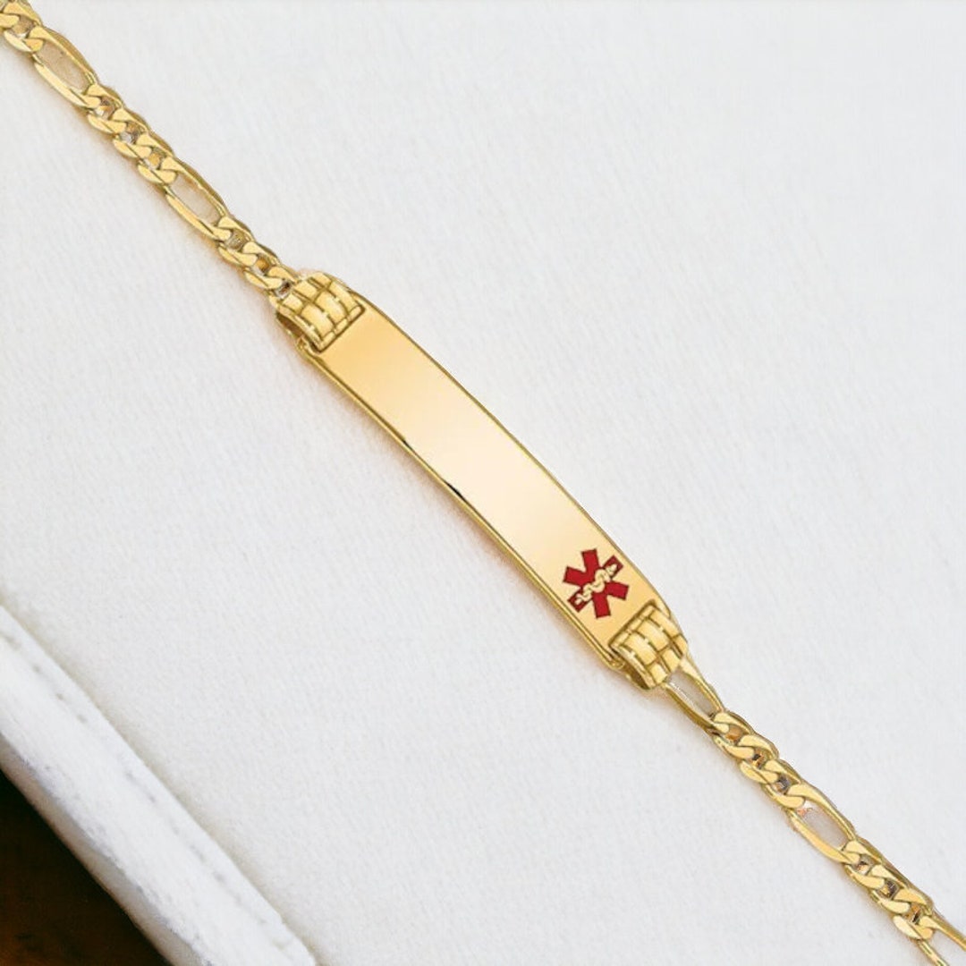 14K Solid Gold Medic ID Bracelet, Personalized Ladies 7" Medical ID ...