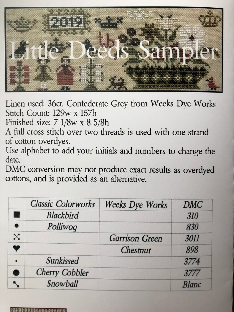 LITTLE DEEDS SAMPLER / the Scarlett House / Sampler / Cross Stitch - Etsy