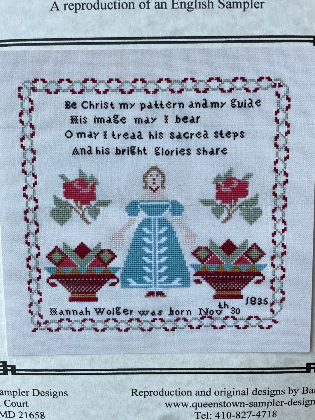 HANNAH WOLGER 1835 / Queenstown Sampler Designs / Cross Stitch Chart ...