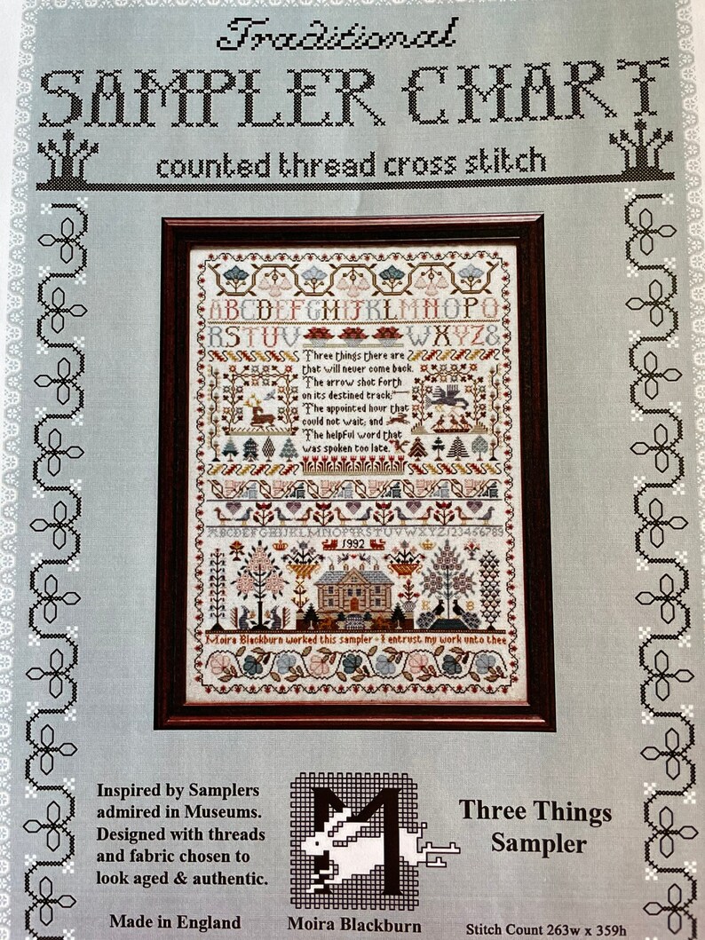 THREE THINGS Sampler / Moira Blackburn /cross Stitch Chart / - Etsy