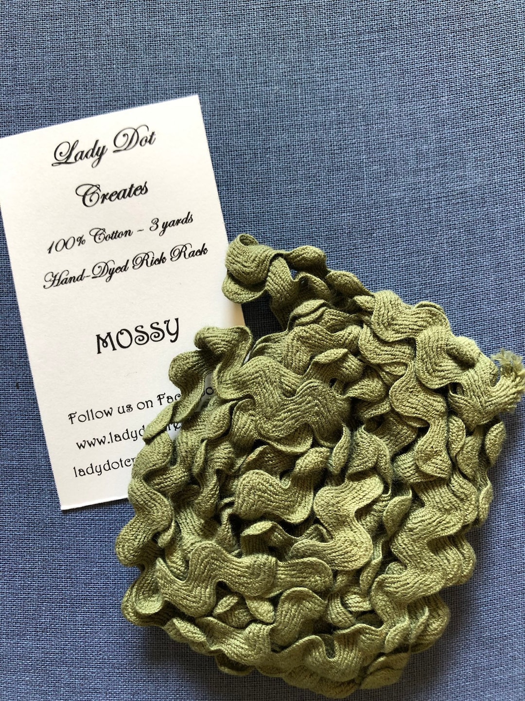 Lady Dot Creates/ Mossy / Hand Dyed Cotton Rick Rack / 7/32 or 1/2 ...