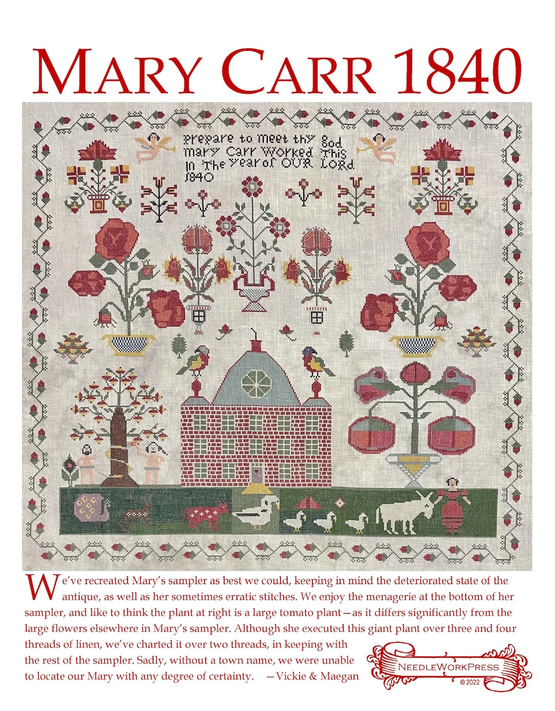 MARY CARR 1840 / Needlework Press / Cross Stitch Chart / Counted Cross ...