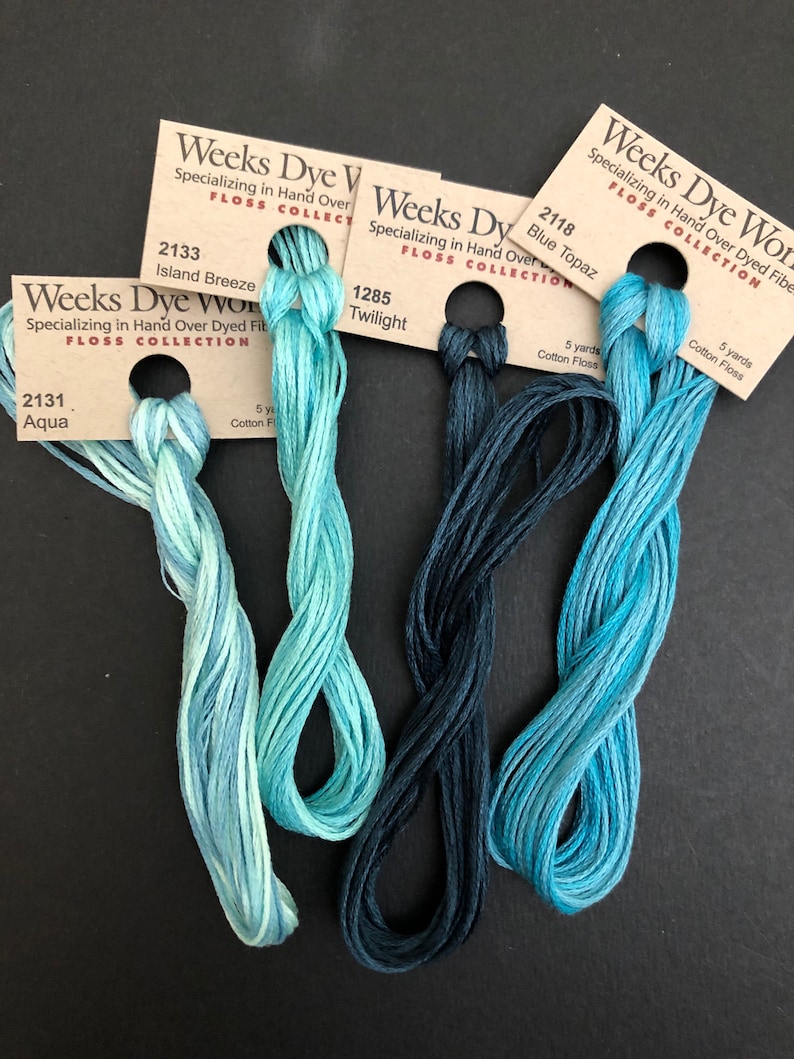 Weeks Dye Works / AQUAS & TEAL Floss / Cross Stitch / Embroidery ...