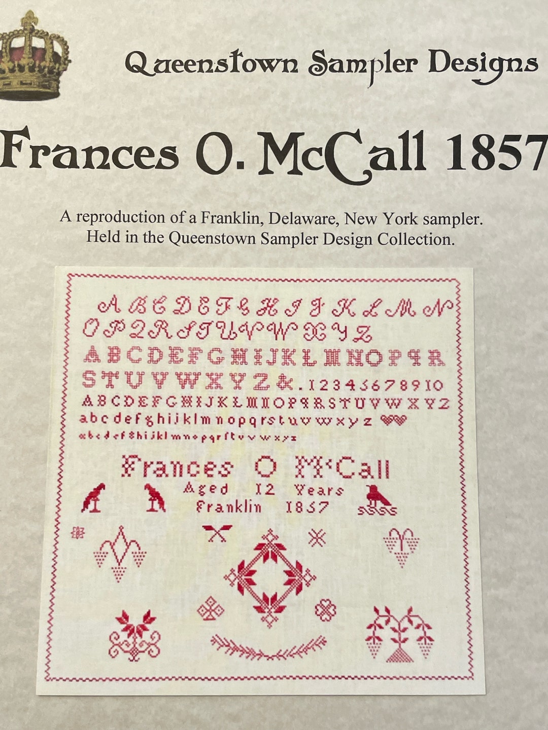 FRANCES O MCCALL 1857 / Queenstown Sampler Designs / Cross Stitch Chart ...