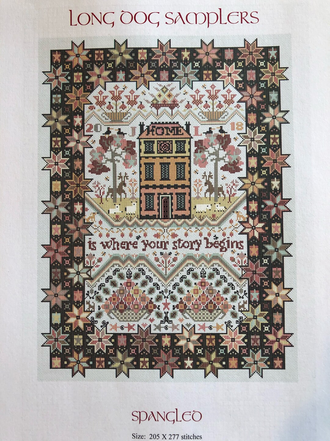 SPANGLED /long DOG Samplers / Cross Stitch Chart / Counted Cross Stitch ...