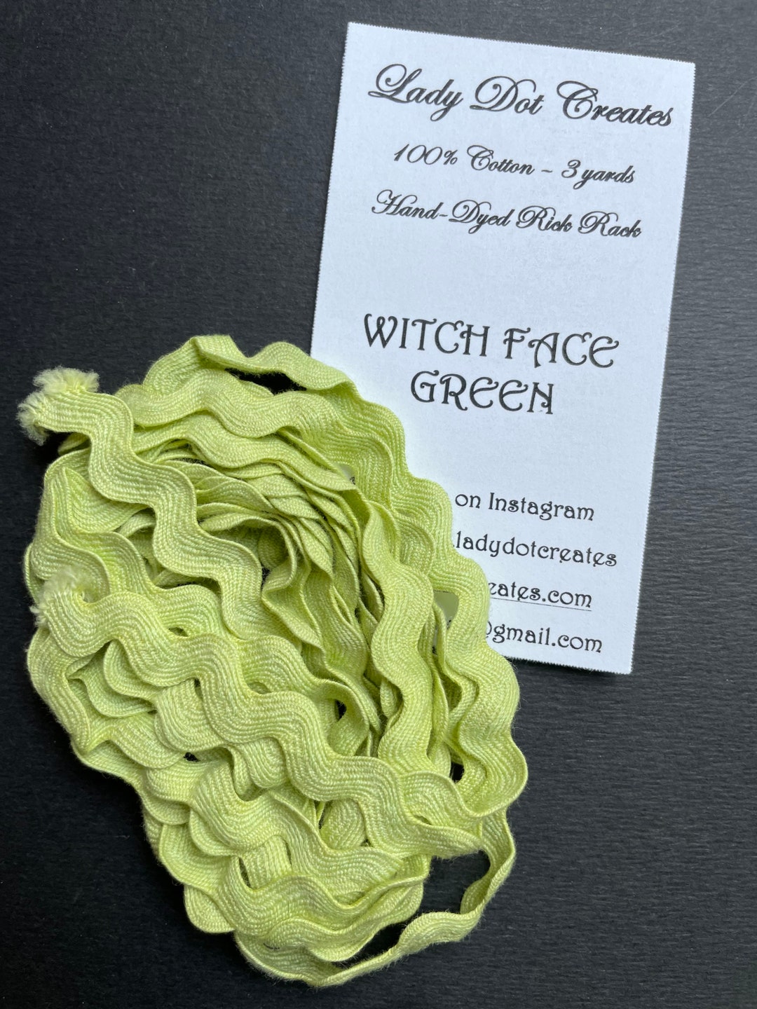 Lady Dot Creates/ WITCH FACE GREEN / Hand Dyed Cotton Rick Rack 1/2 ...