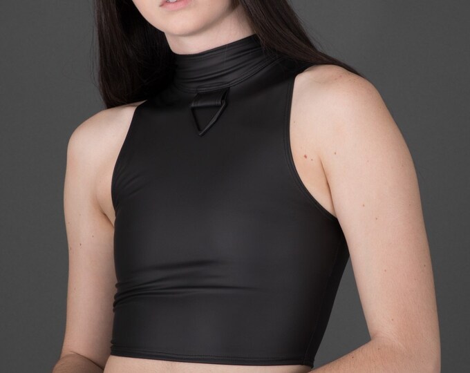 INTRIGUE TRIANGLE CROP Matte Black Pvc Top Futuristic Vinyl Cyber ...