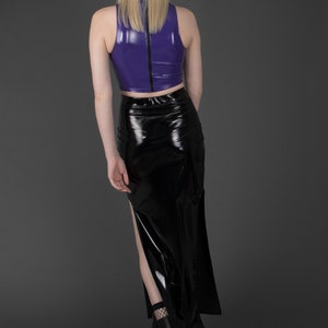 INTRIGUE MAXI SKIRT - Shiny Black Vinyl Pvc Slit High Waist Goth ...
