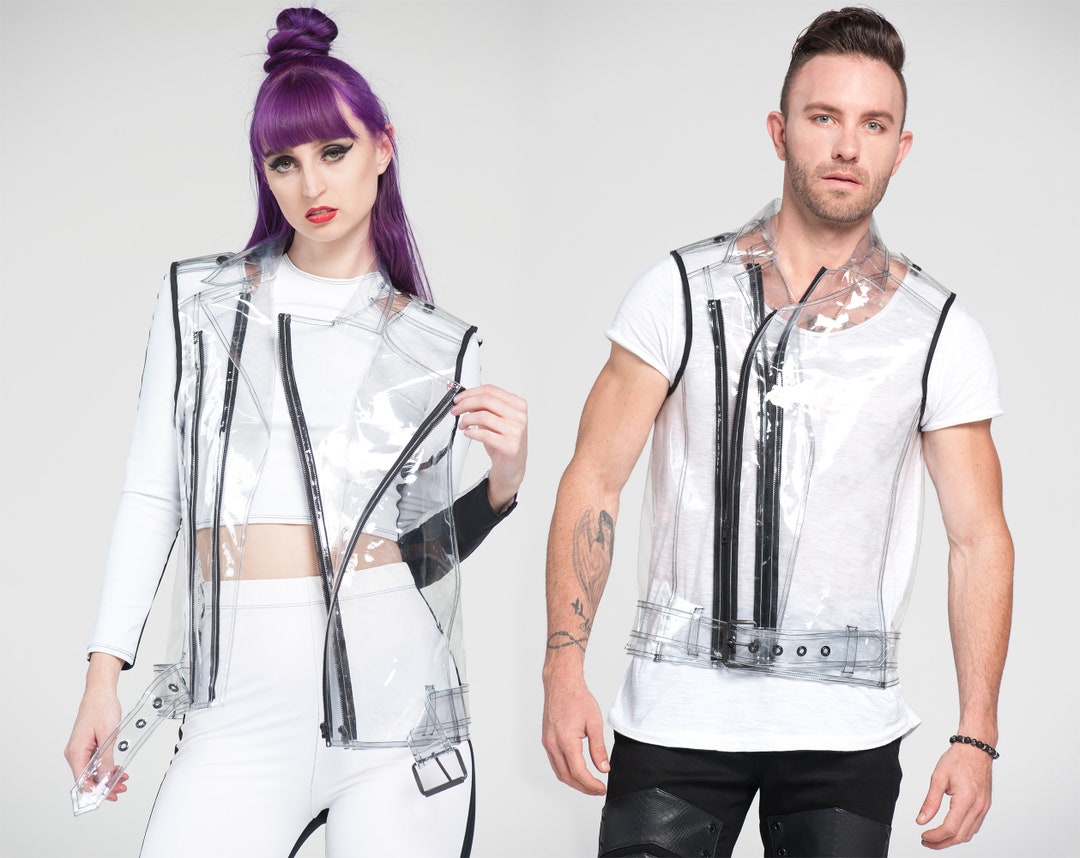 SALE PLASMA VEST Unisex Men's Moto Clear Plastic Pvc Futuristic ...