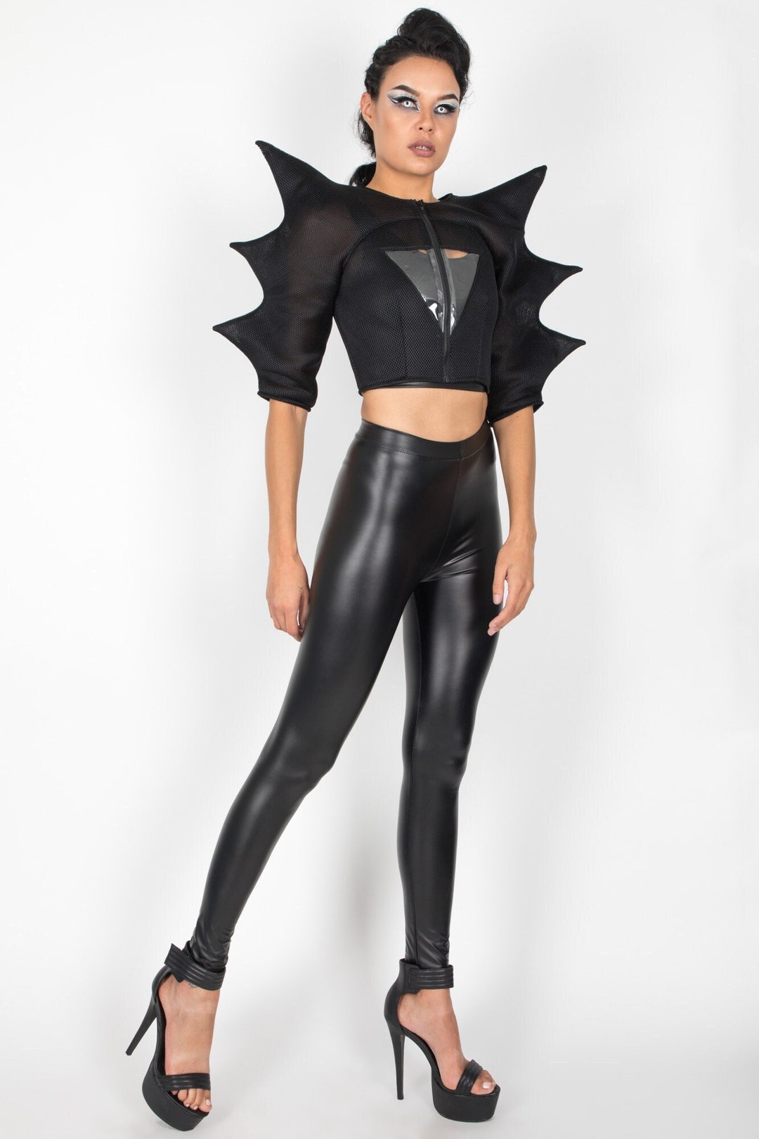 INTRIGUE LEGGINGS - Matte Black PVC Vinyl Vegan Leather Futuristic ...