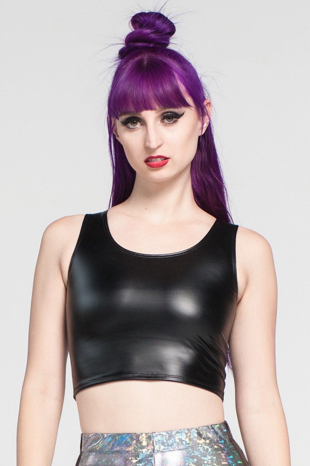 INTRIGUE TANK - Matte Black Pvc Crop Top Futuristic Leather Vinyl Cyber ...