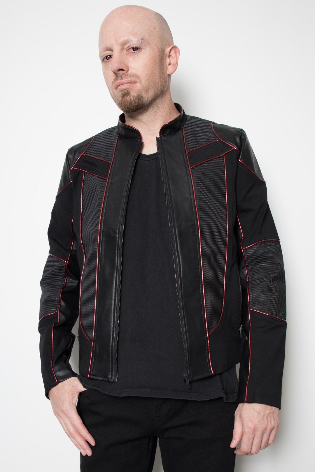HARD WIRED Red Black Jacket Men's Moto Rubber Motorcycle PVC Neoprene ...