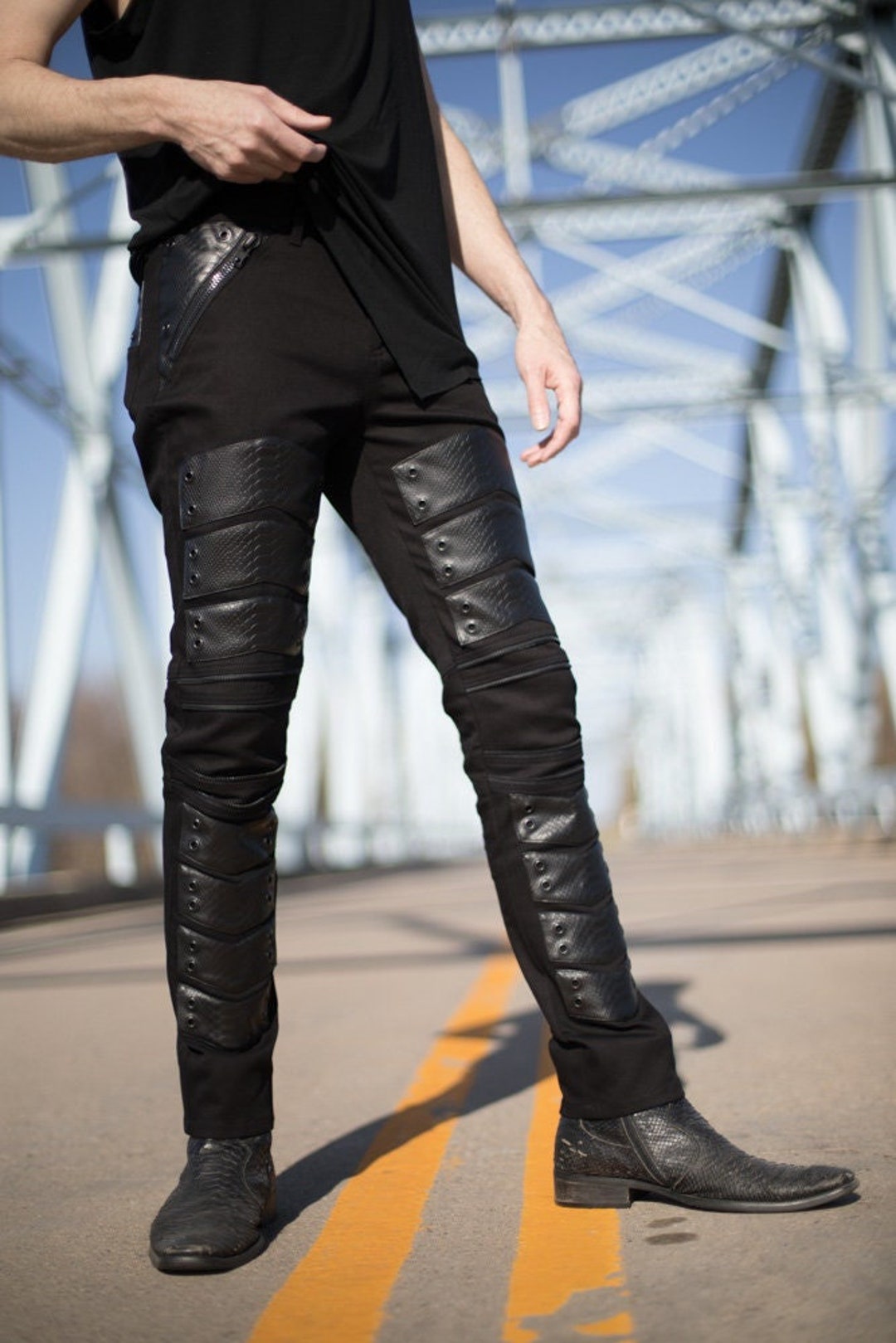 MEN'S VENOM PANTS - Black Jeans Denim Snake Cruelty Free Leather ...