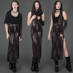 NUCLEAR DECAY DRESS - Cowl Hood Gold Black Cyberpunk Maxi Halloween ...
