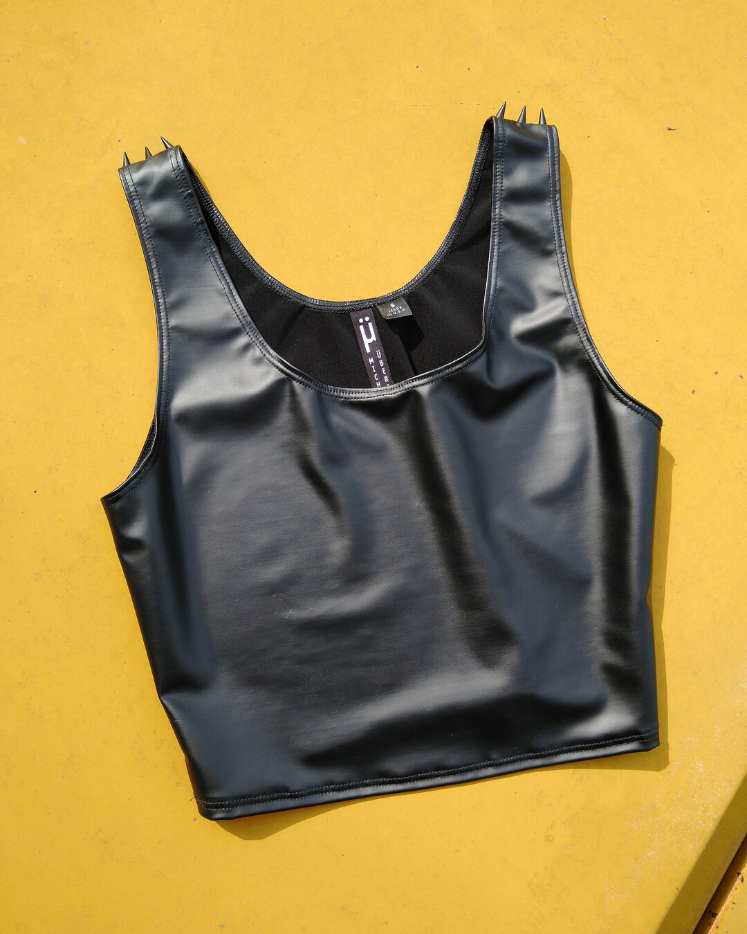 OOAK SPIKED TANK - Top Shirt Black Pvc Crop Futuristic Shiny Vinyl ...