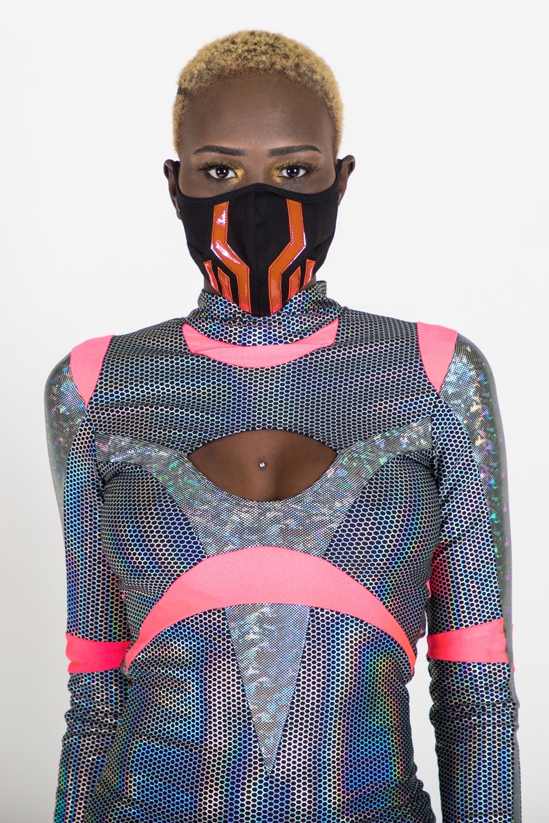 SALE DEFENDER MASK Pink Orange Black Fabric Cloth Face Synth - Etsy