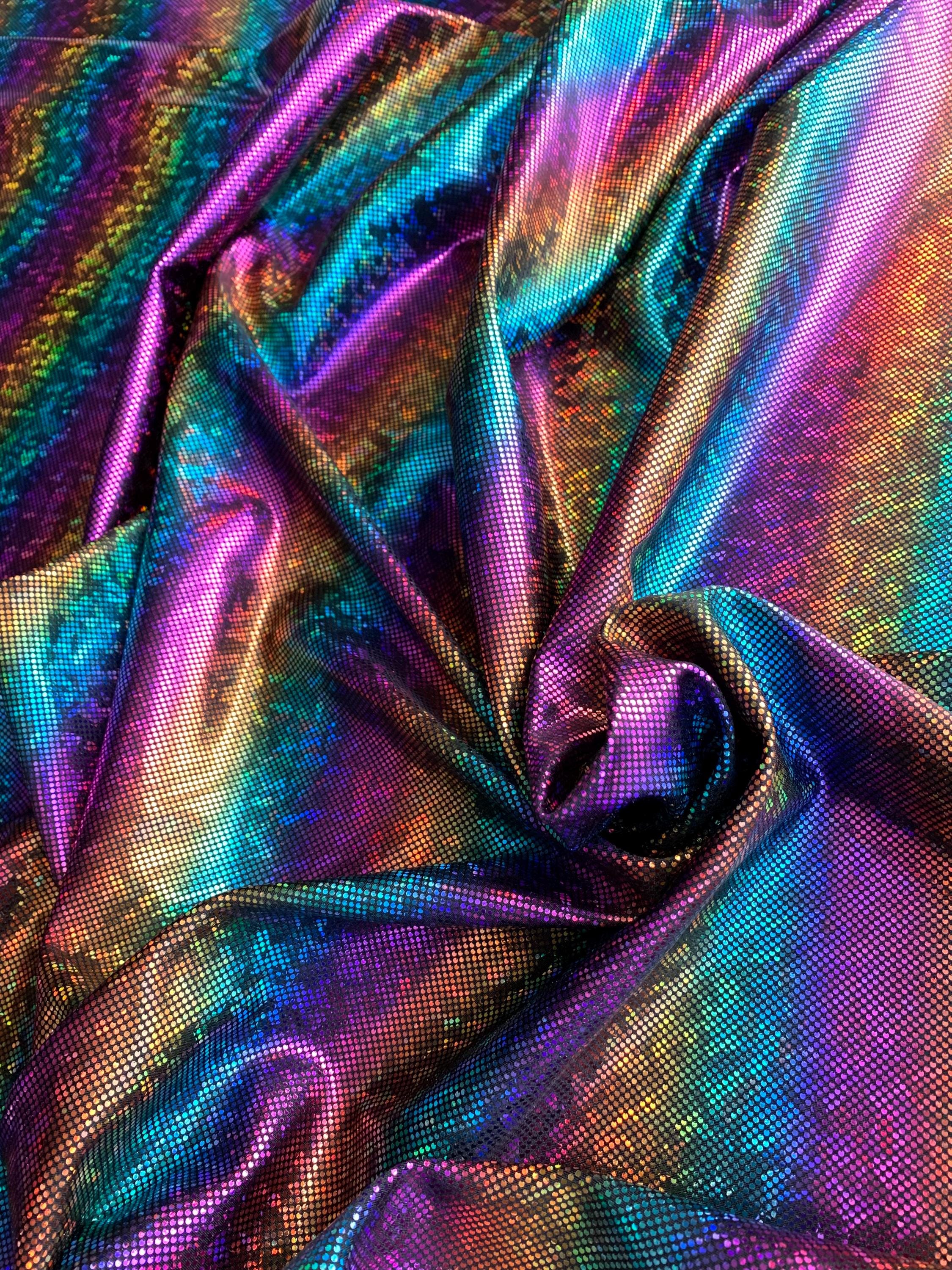 Metallic Rainbow Stripe Spandex Sparkle Glitter Fabric Material DIY ...