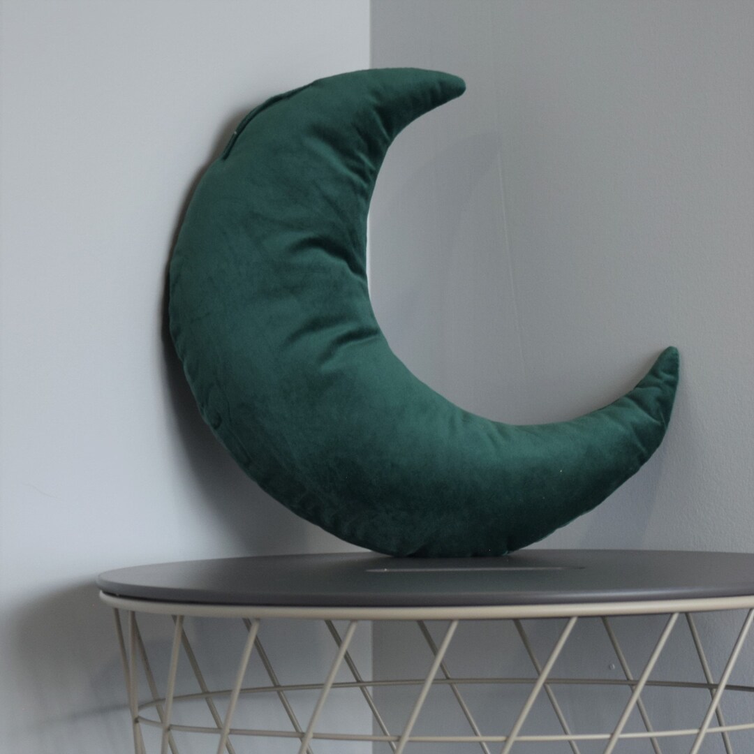 Emerald Green Moon Pillow | Crescent Moon Pillow | Velvet Filled ...