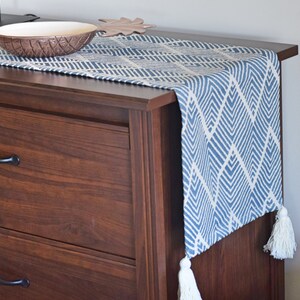 Blue Table Runner Dining Table Runner Tablecloth Cotton Fringe Table ...