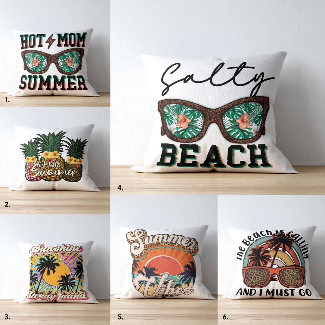 Retro Summer Beach Art Pillow Cover Throw Pillow Cover Summer Vibe ...