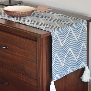 Blue Table Runner Dining Table Runner Tablecloth Cotton Fringe Table ...
