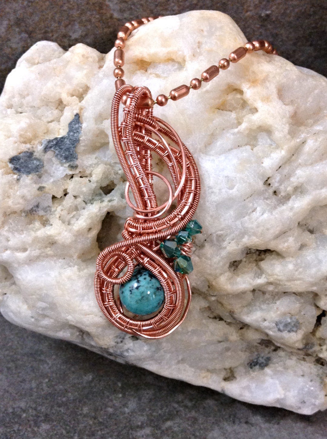 Pure Copper Wire Pendant With African Turquoise - Etsy