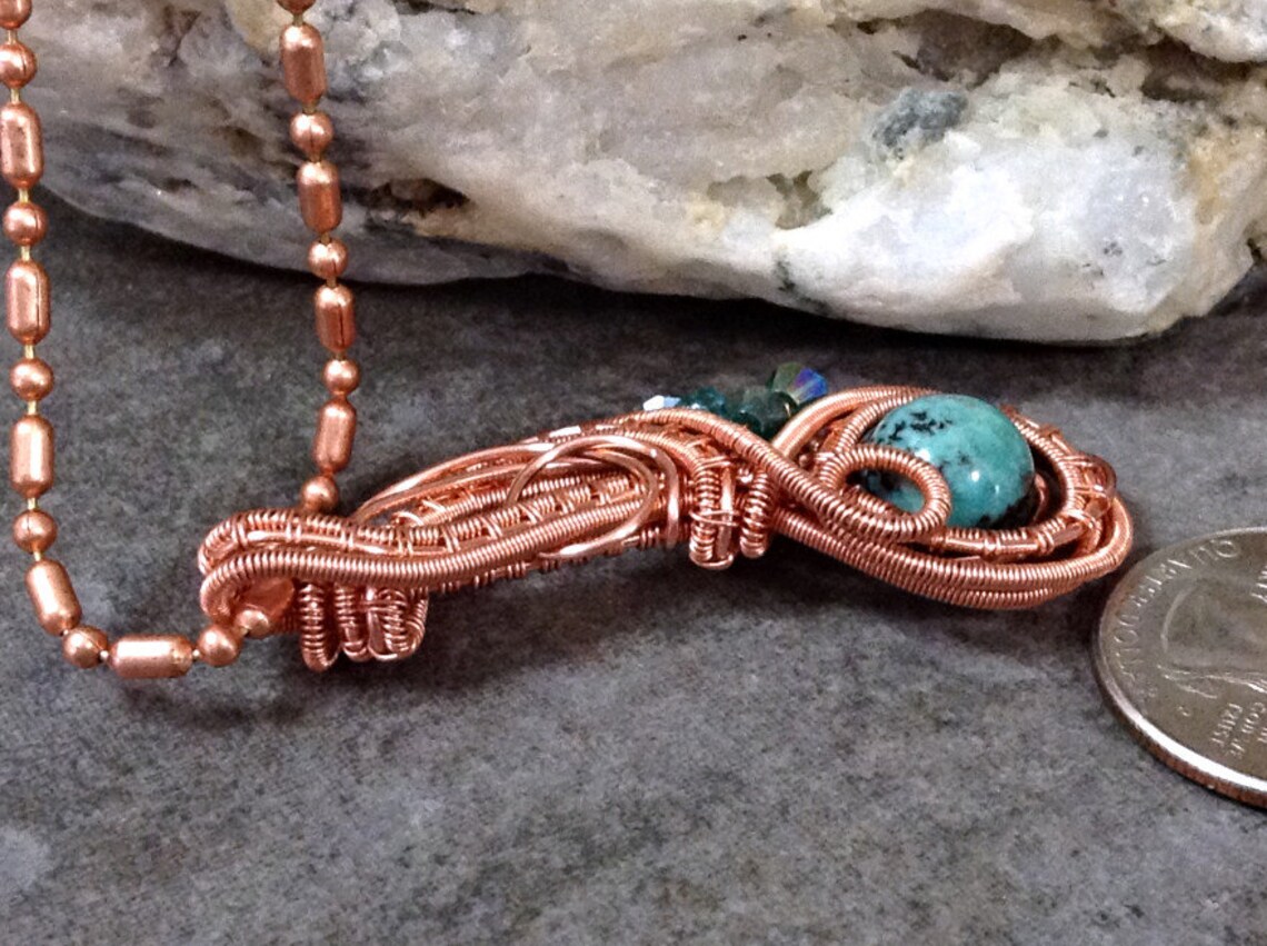 Pure Copper Wire Pendant With African Turquoise - Etsy