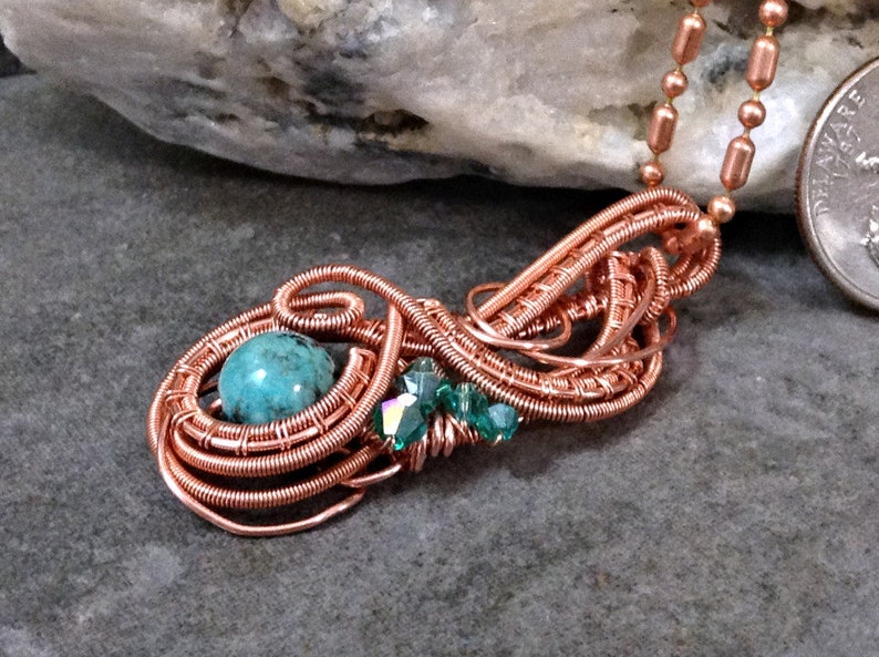 Pure Copper Wire Pendant With African Turquoise - Etsy