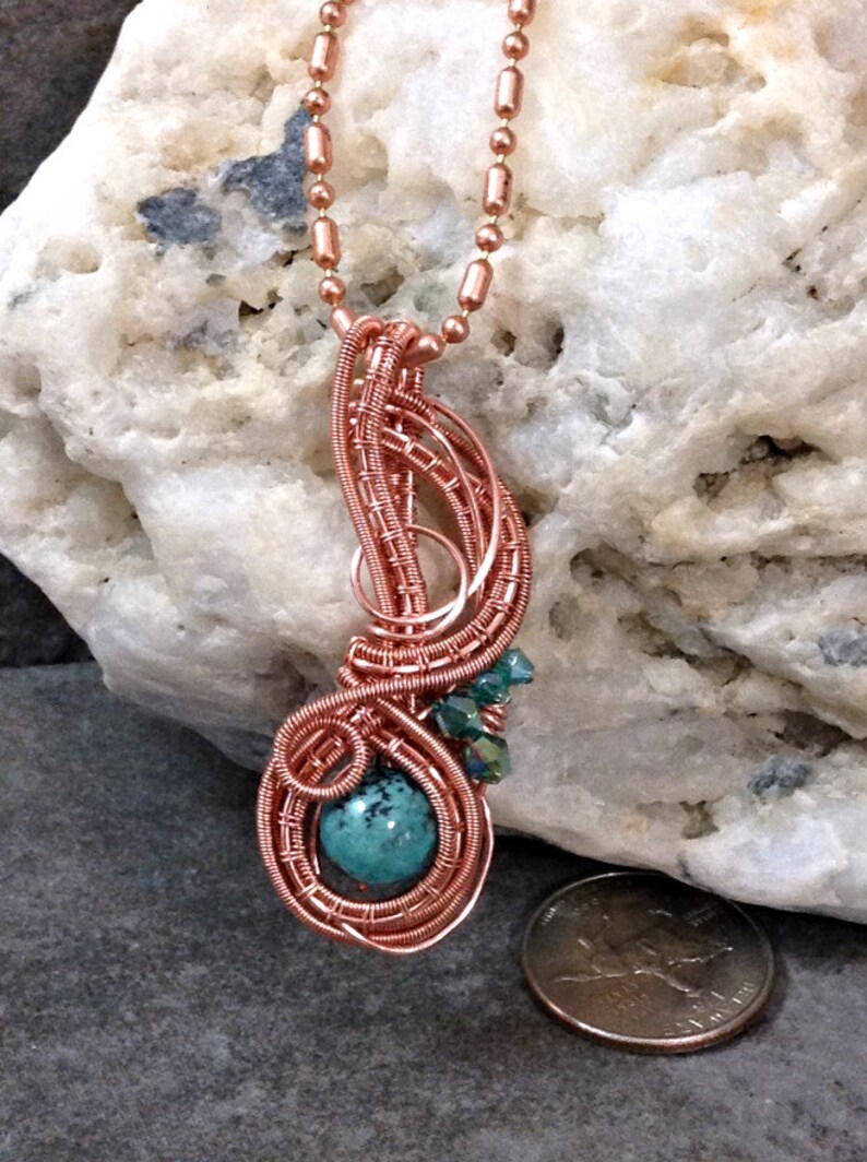 Pure Copper Wire Pendant With African Turquoise - Etsy