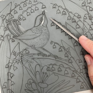 Song of Spring Linocut Blk,lily of the Valley Linoprint,birds Singing ...