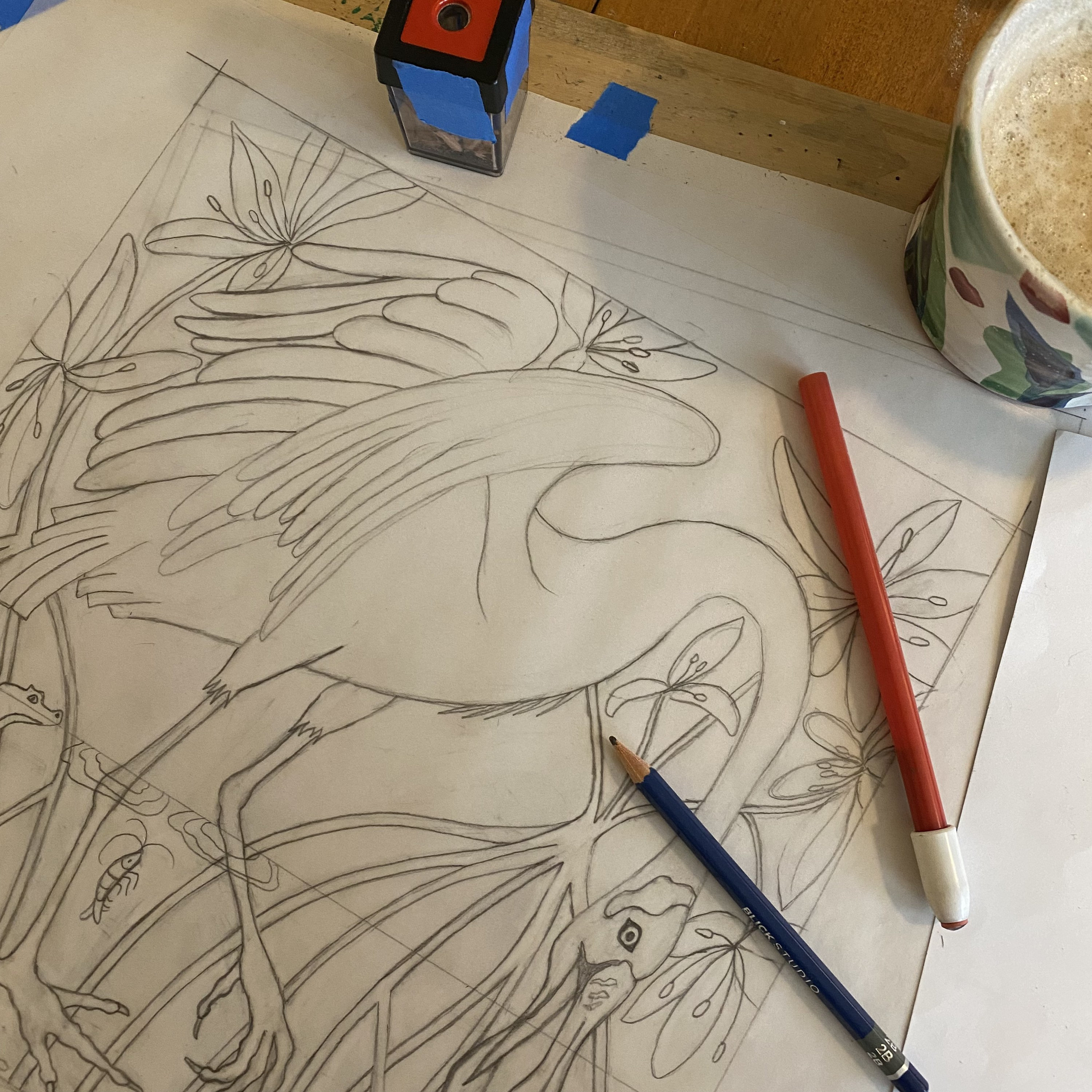 Spoonbill Linocut Print in Black and White, Mangrove Shore Bird Art ...