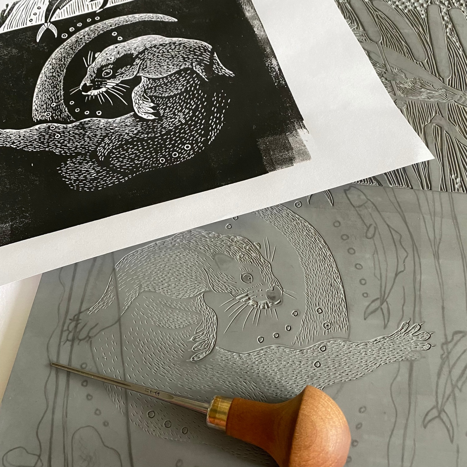 The River Ballet Linocut in Blueotter Linocutkingfisher - Etsy