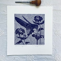 Bodrum Trumpets, Original Lino Cut, Print of Large Yellow Blooms ...