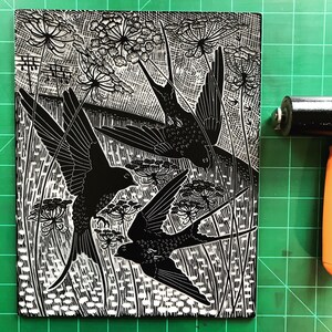 The Acrobats Linocut in Black,barn Swallow Blockprint,bird Lovers Gift,bird Linocut Print,bird ...
