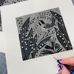 Song of Spring Linocut Blk,lily of the Valley Linoprint,birds Singing ...