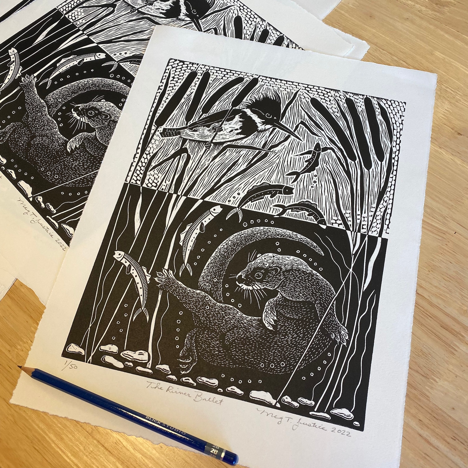The River Ballet Linocut in Blackotter Linocutkingfisher - Etsy
