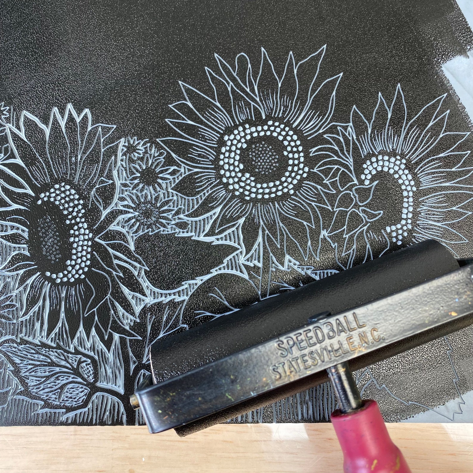 Sunflower Field Linocut Print in Yellow Ochre, Limited Edition Art ...