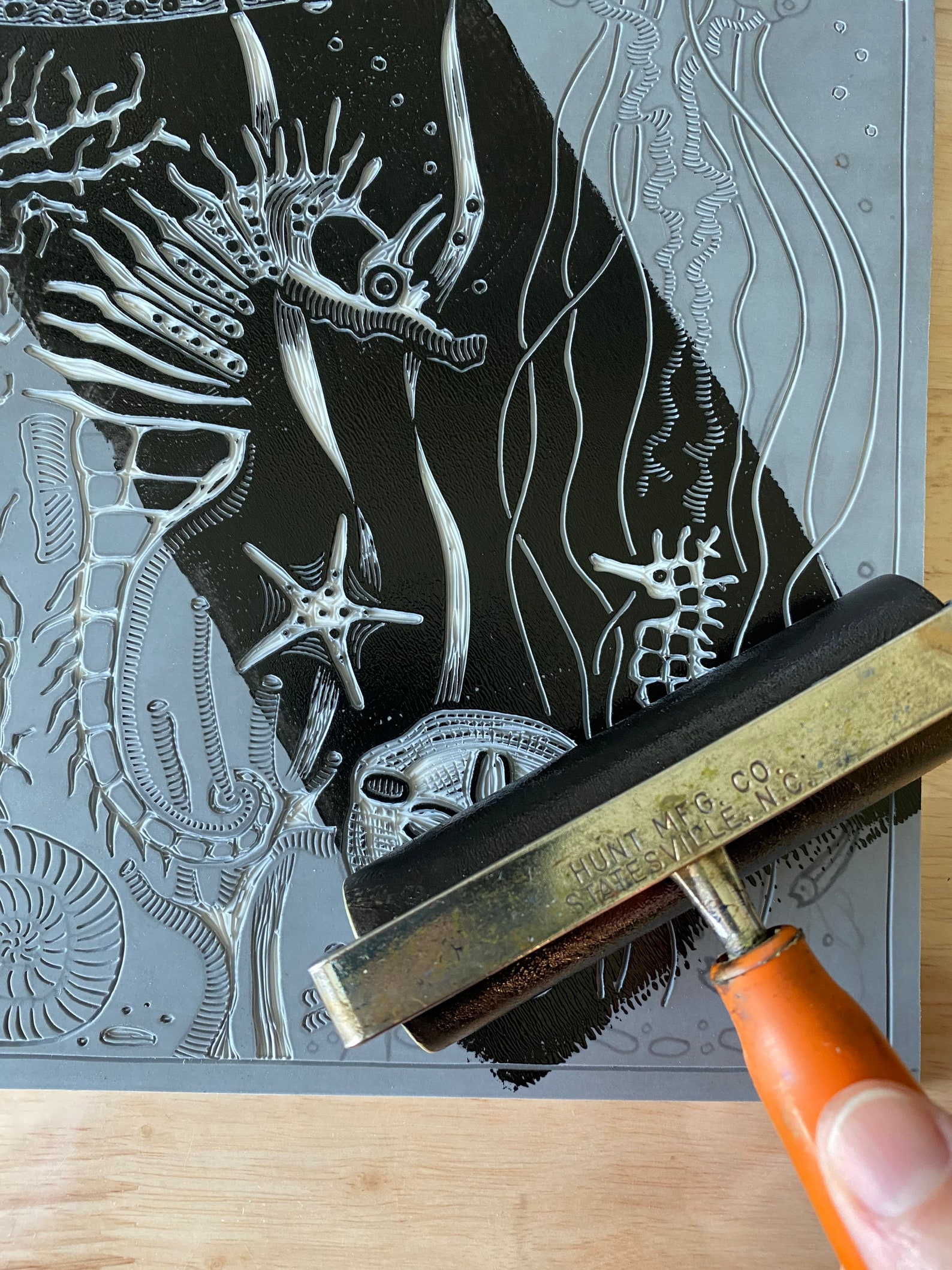 Under the Sea Blue Linocut Print,handprinted Block Print,ocean Lovers ...