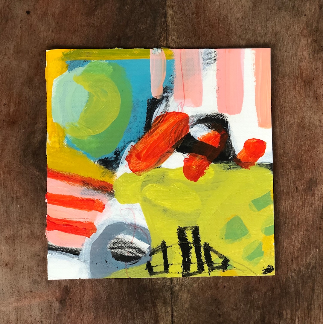 Small Abstract Original Painting Tiny Mini Art Colorful Wall Hanging ...