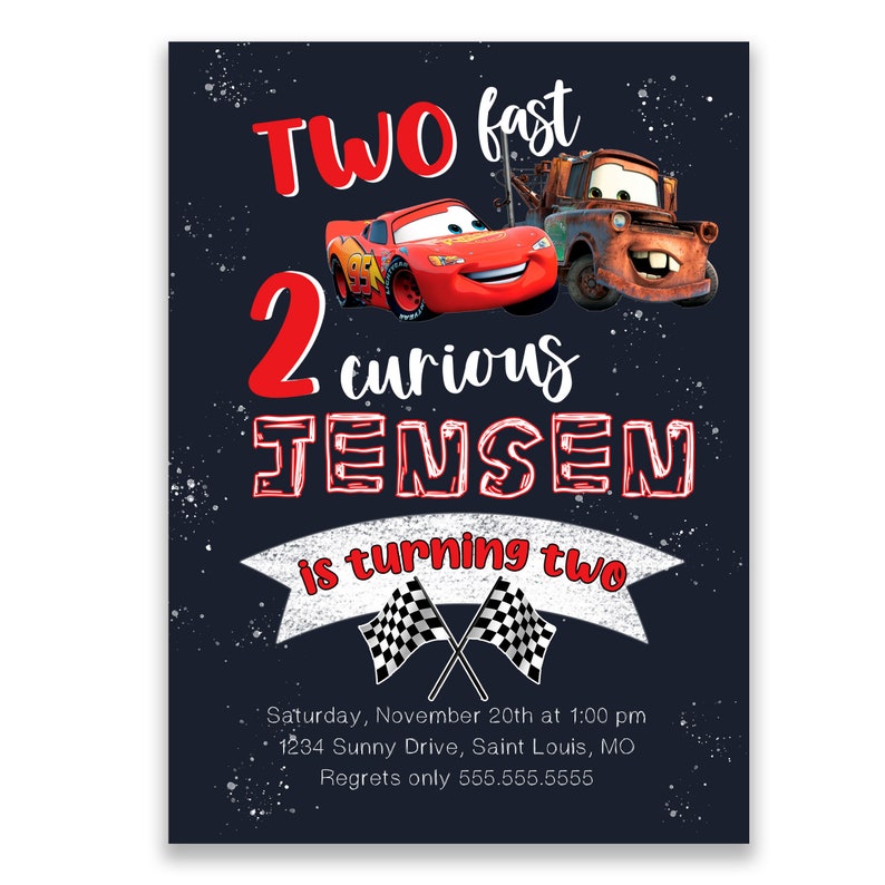 Cars Invitation, Two Fast, Birthday Party Invitation, Digital Download ...
