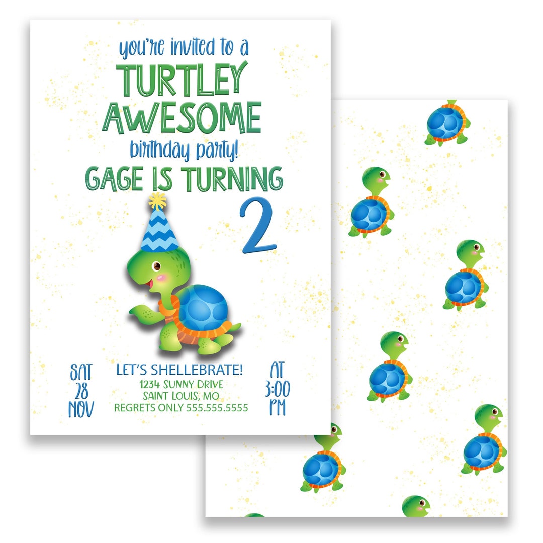 Turtle Birthday Party Invitation, Let's Shellebrate - Etsy