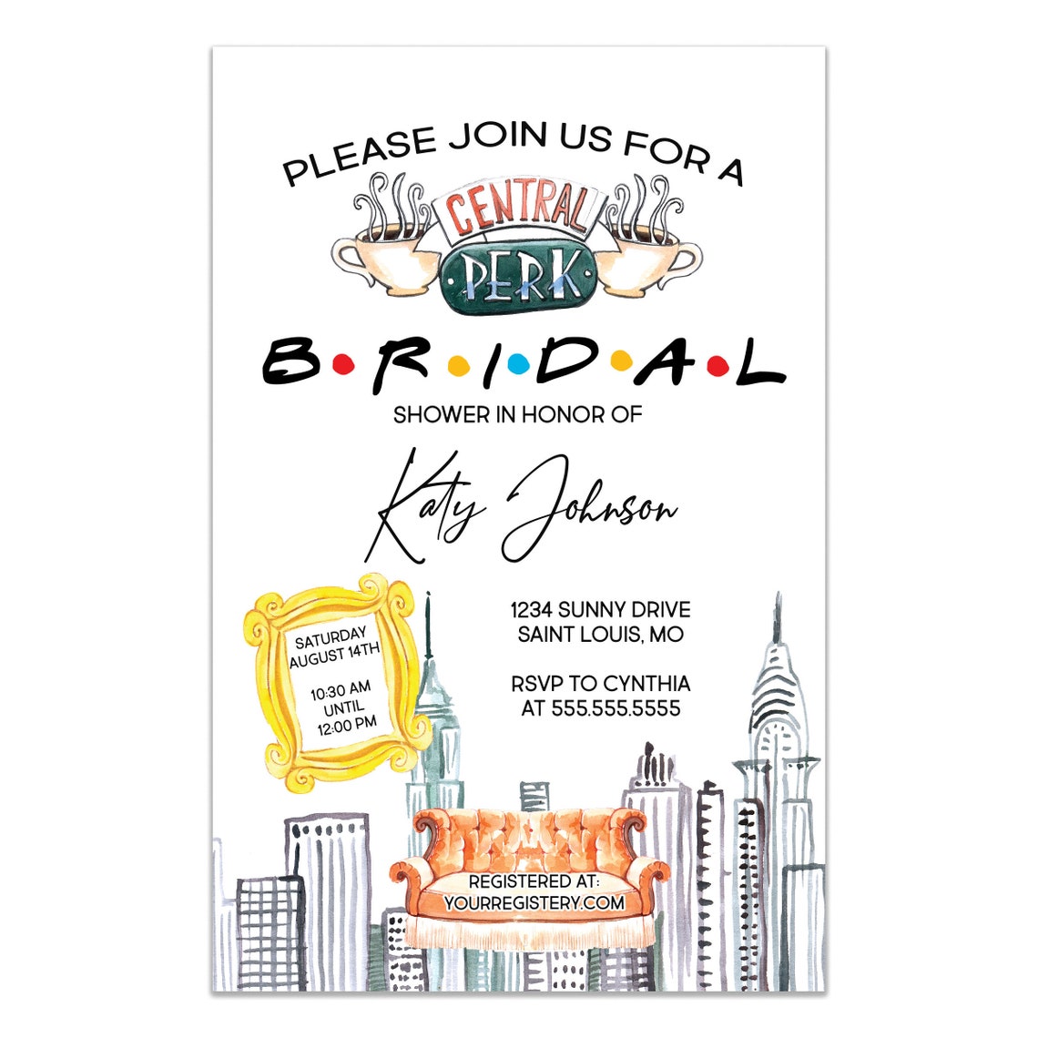 Friends Inspired | Bridal Shower Invitation | Personalized | Digital ...